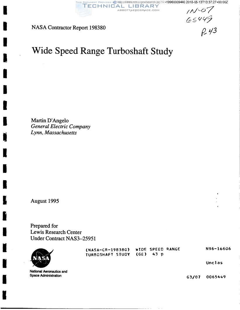 NASA-CR-198380 Wide Speed Range Turboshaft Study - Abbott Aerospace UK Ltd