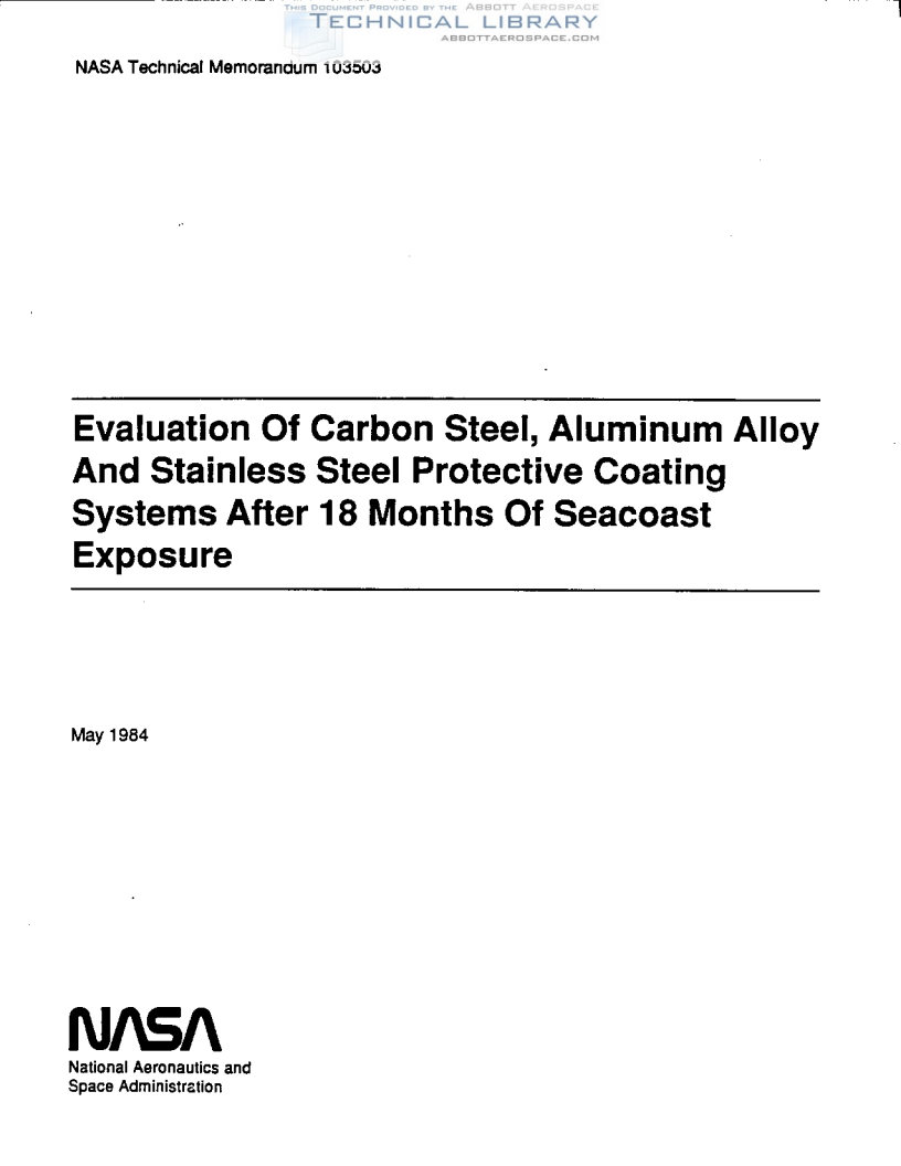 NASA-MTS-341-82E Evaluation of Carbon Steel, Aluminum Alloy and ...